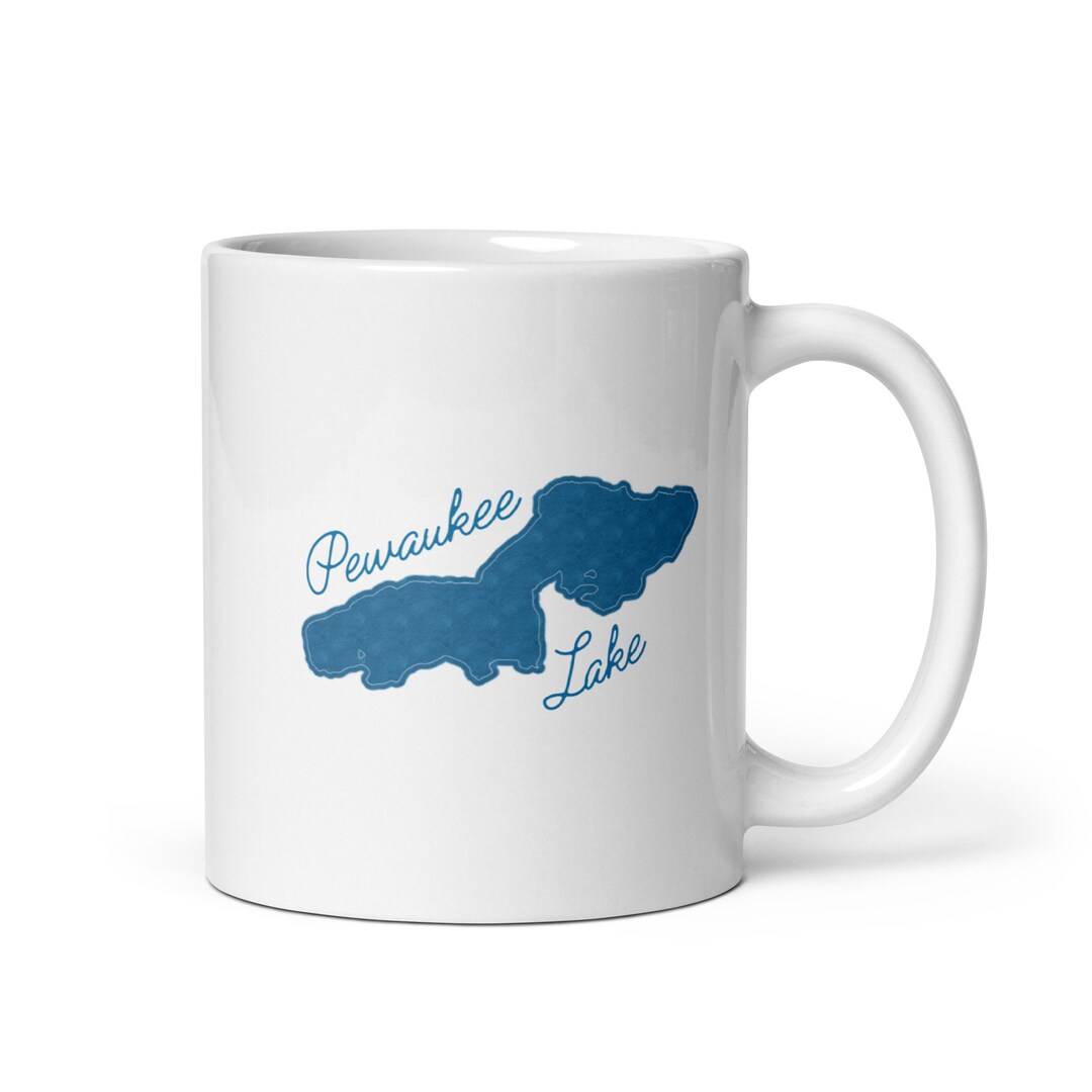 Pewaukee Lake Wisconsin Map and Logo White Glossy Mug 11 Oz - Etsy