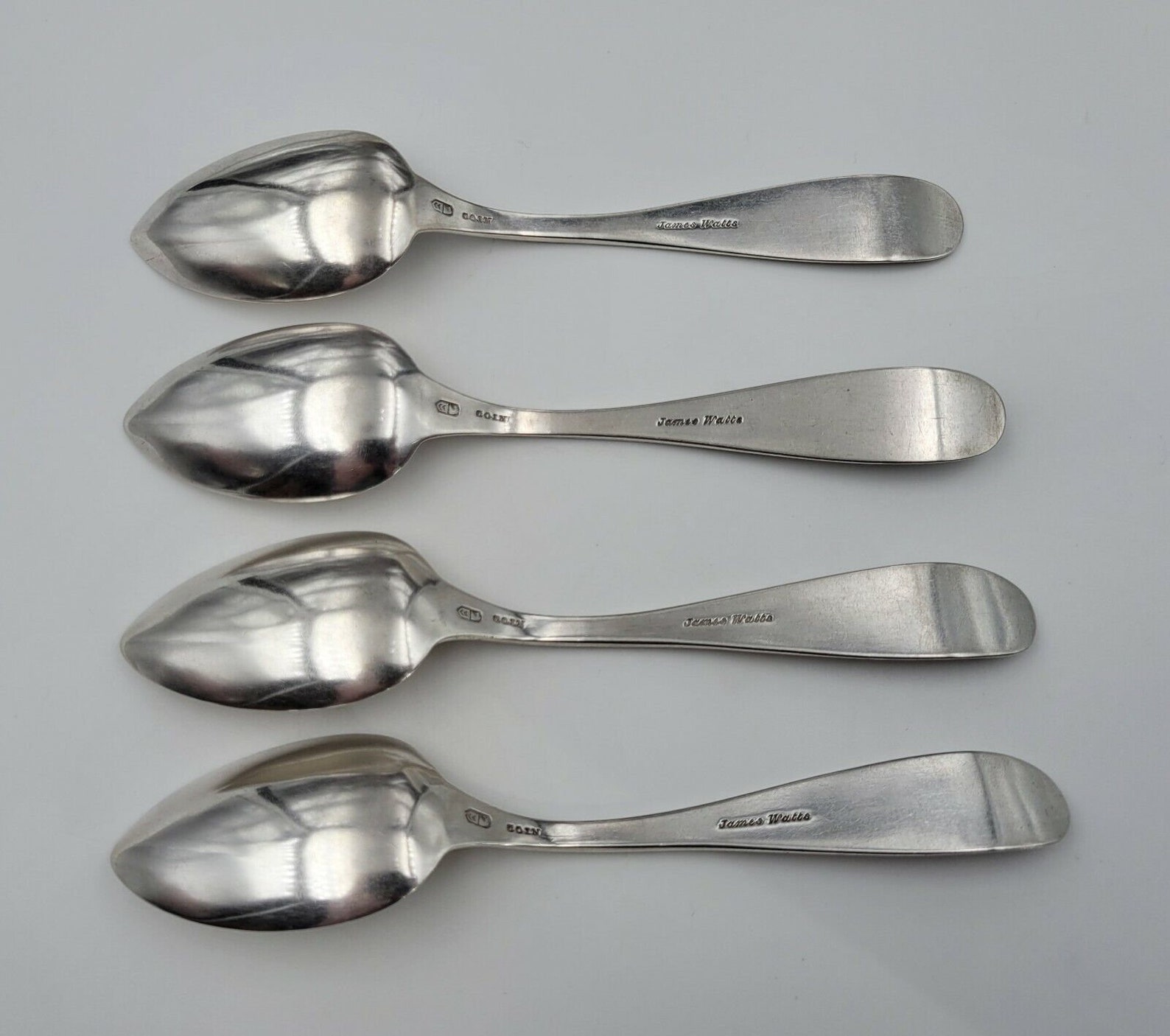 4 Teaspoons Rounded End Tipt by James Watts Coin Silver PA 6 Long 1832 ...
