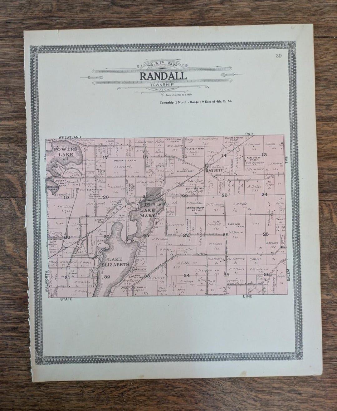 Vintage 1908 Atlas Plat Map of Racine Kenosha Co Randall Township ...