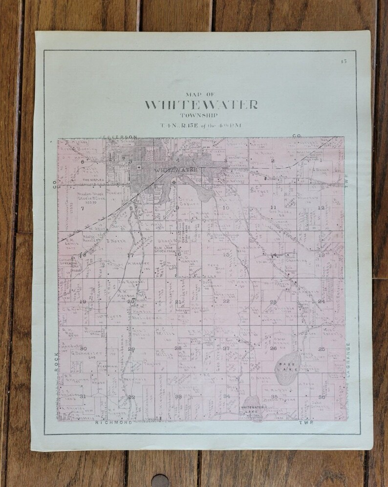Vintage 1921 Atlas Plat Map ~ Whitewater Township Walworth County ...