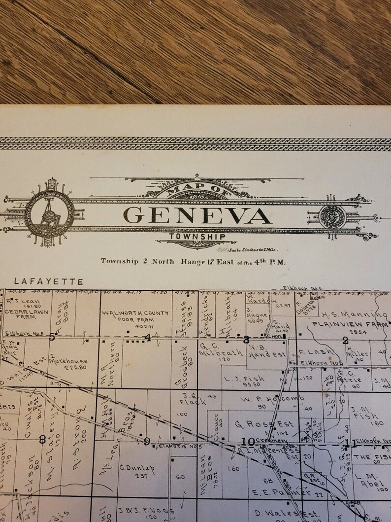 Vintage 1907 Atlas Plat Map ~ Geneva Township Walworth County Wisconsin ...
