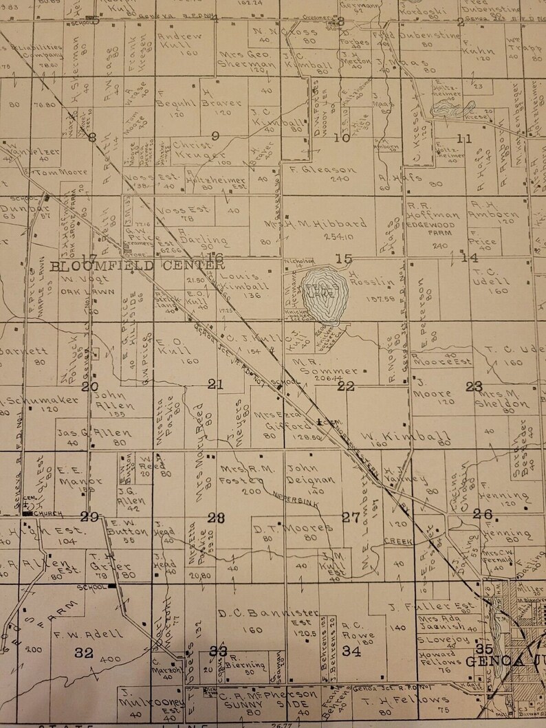 Vintage 1907 Atlas Plat Map ~ Bloomfield Township Walworth County ...