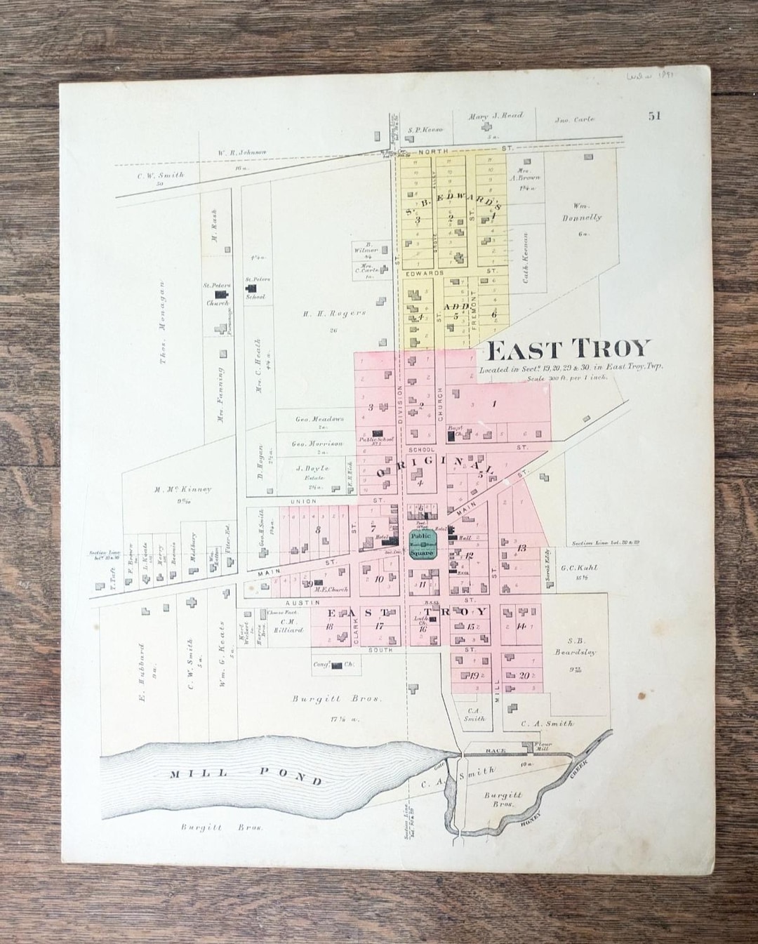 Vintage 1891 Atlas Plat Map ~ East Troy Whitewater Walworth County ...