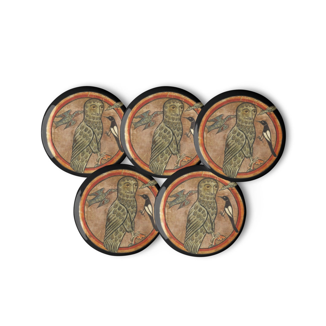 Derpy Medieval Owl 13th Century Manuscript Set of 5 Pin Buttons 1.25 ...