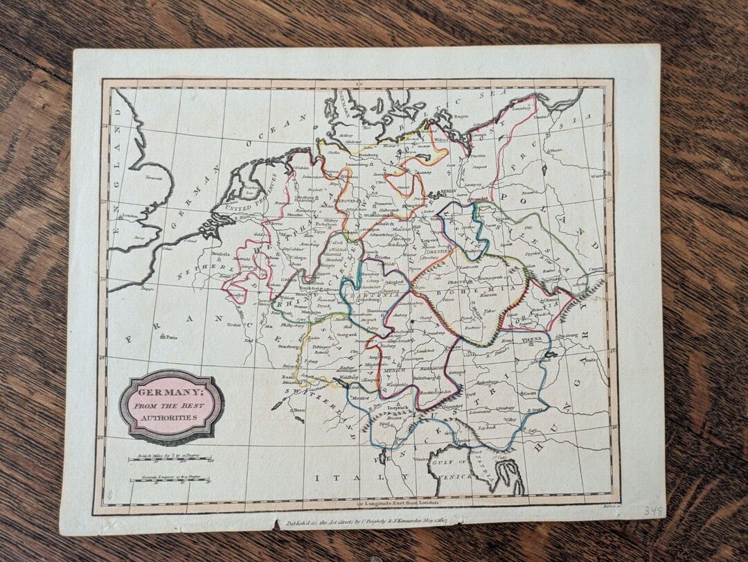 Original 1807 Germany European Map by Barlow Hand Colored 10" X 8 ...