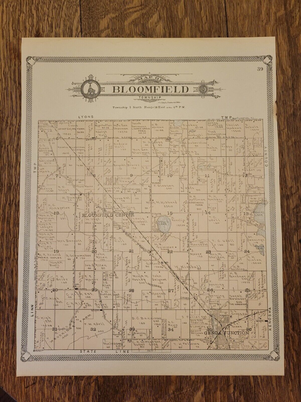 Vintage 1907 Atlas Plat Map ~ Bloomfield Township Walworth County Wisconsin 39 - Etsy