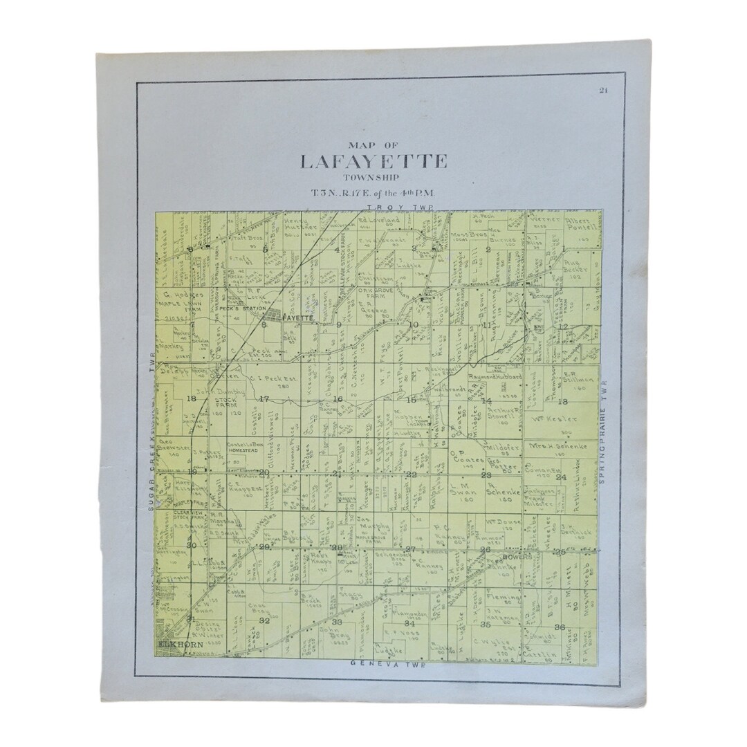 Vintage 1921 Atlas Plat Map ~ Lafayette Township Walworth County ...