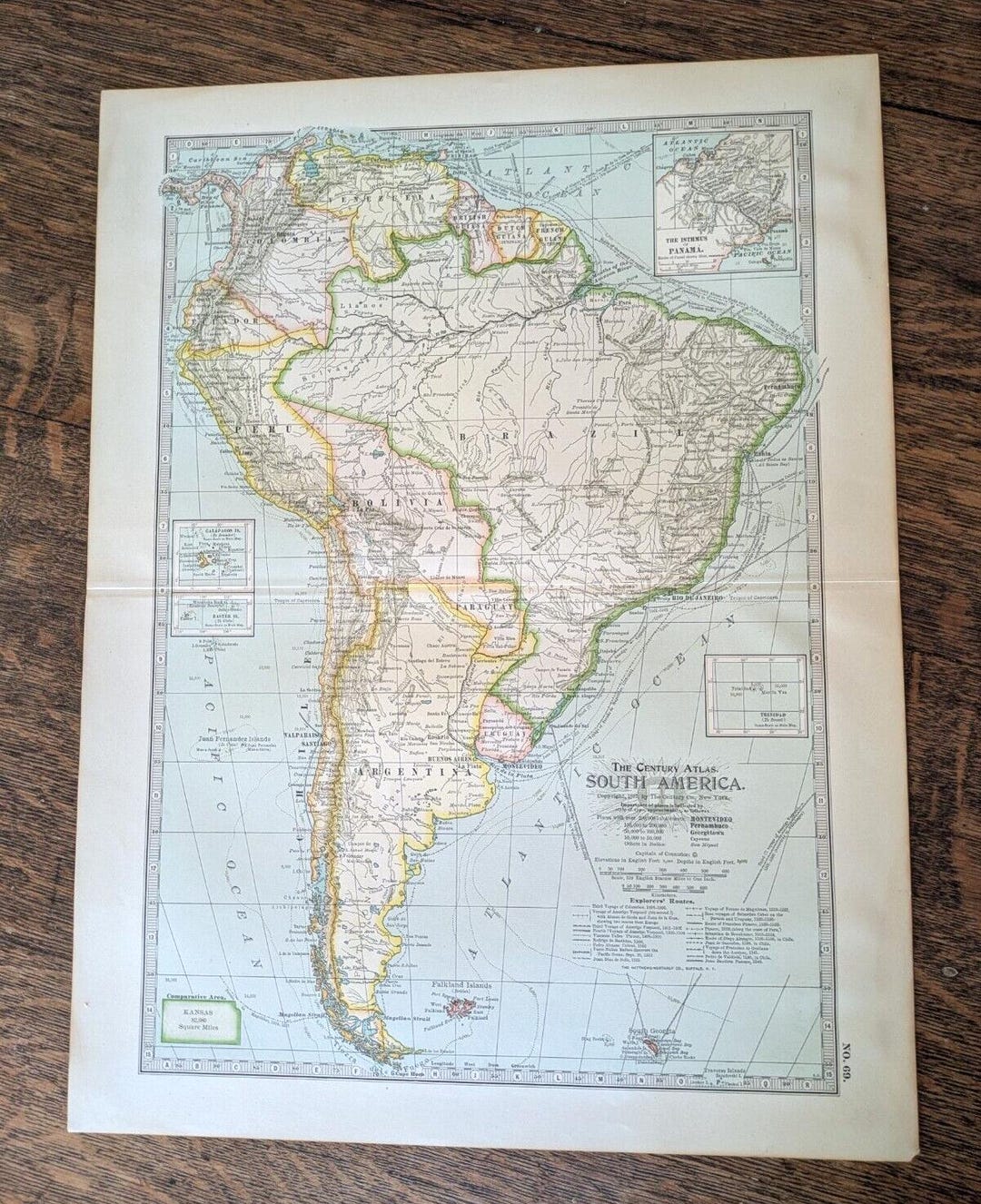 Original 1897 South America Map the Century Atlas 16 3/4" X 12 5/8 ...