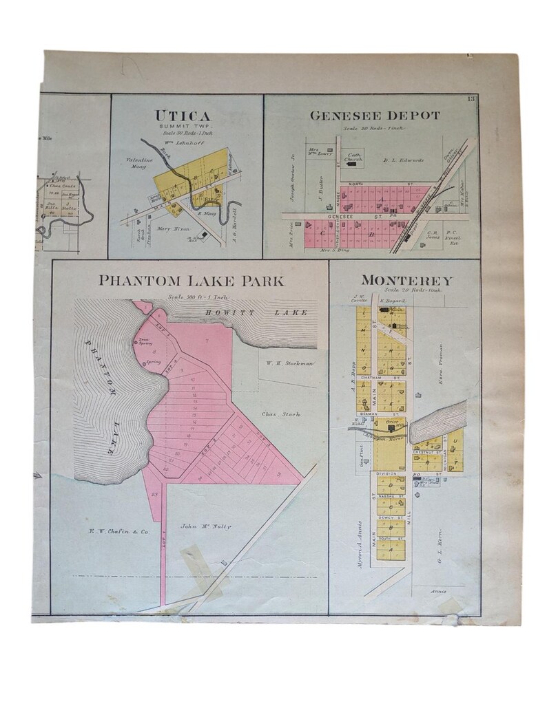 Vintage 1892 Atlas Plat Map ~ Muskego Waukesha County Wisconsin 2 Sided ...