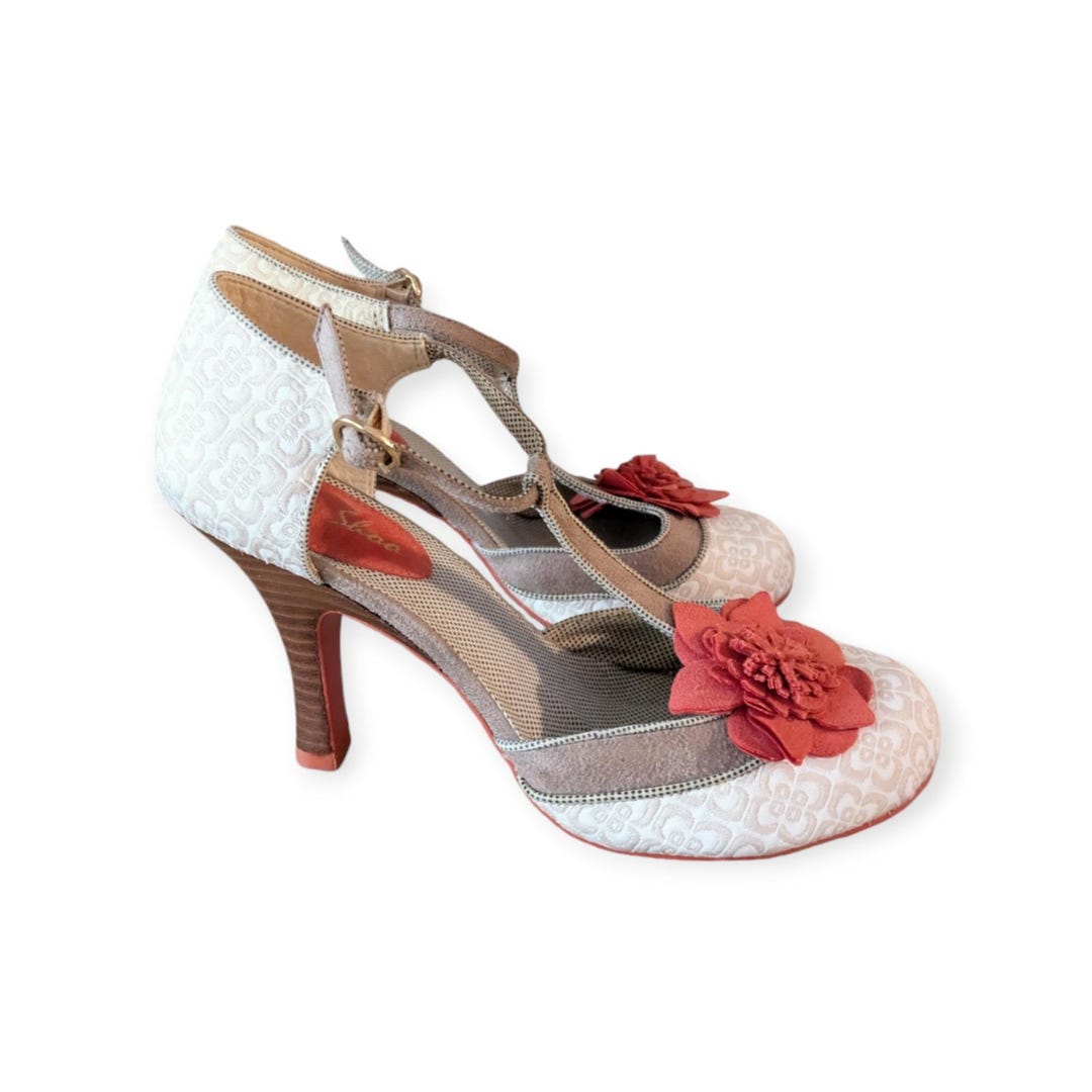 Ruby Shoo Women's Jada T-bar Pumps Shoes With Orange Flower 3.5" Heel ...