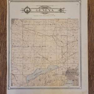 Vintage 1907 Atlas Plat Map ~ Geneva Township Walworth County Wisconsin ...