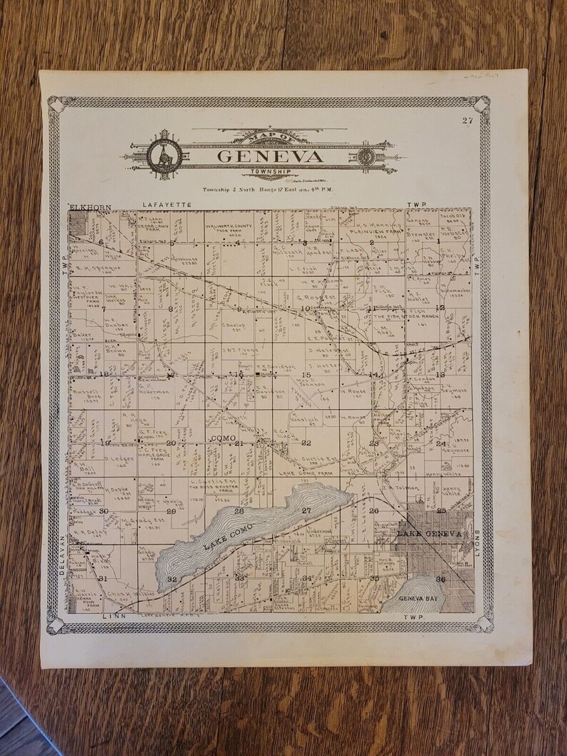 Vintage 1907 Atlas Plat Map Geneva Township Walworth County - Etsy