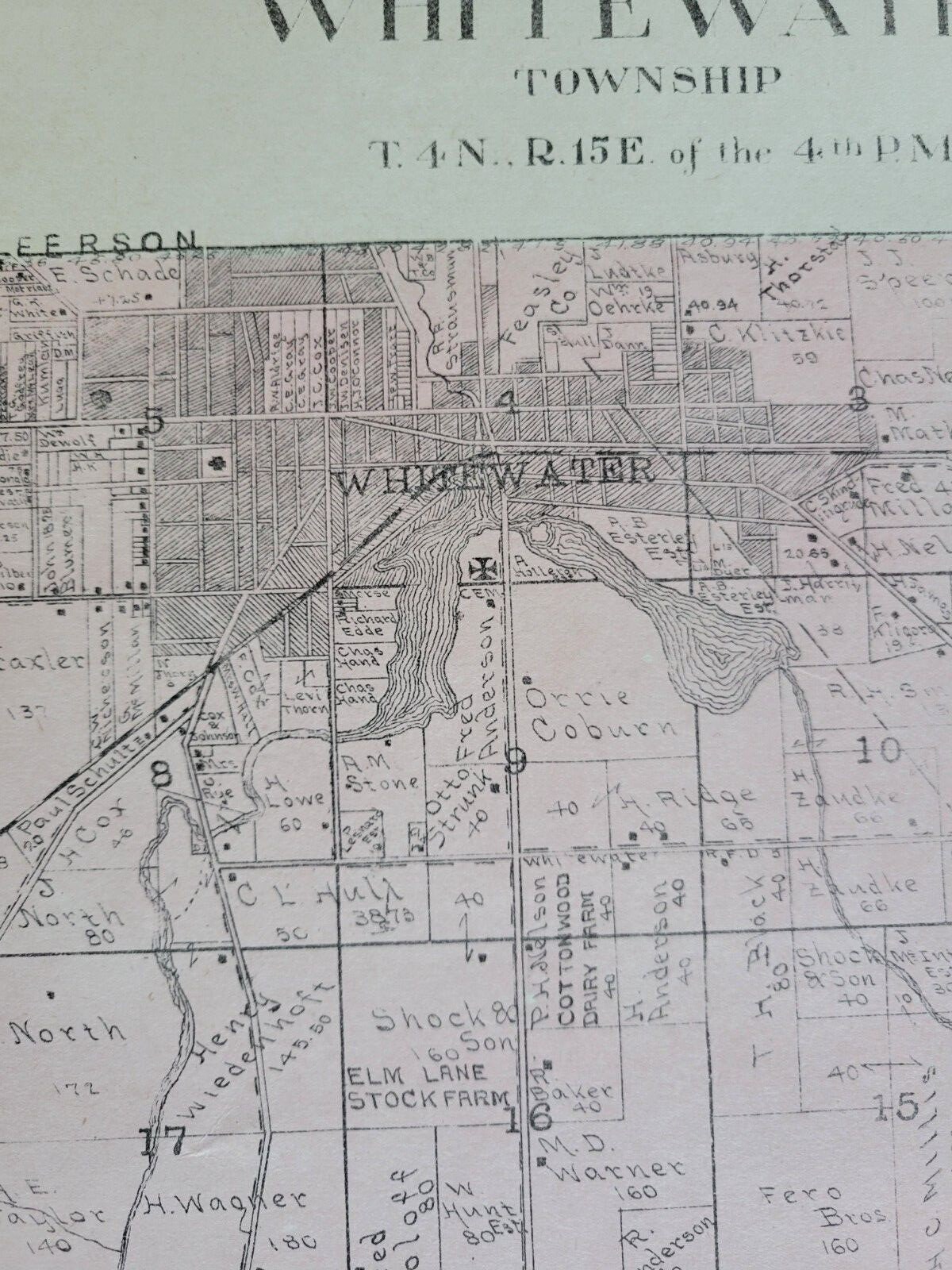 Vintage 1921 Atlas Plat Map ~ Whitewater Township Walworth County ...