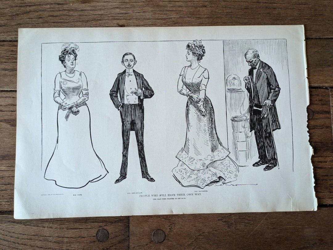 Original 1900 "man Who Wanted to Get Rich" Charles Gibson 2 Sided Print ...