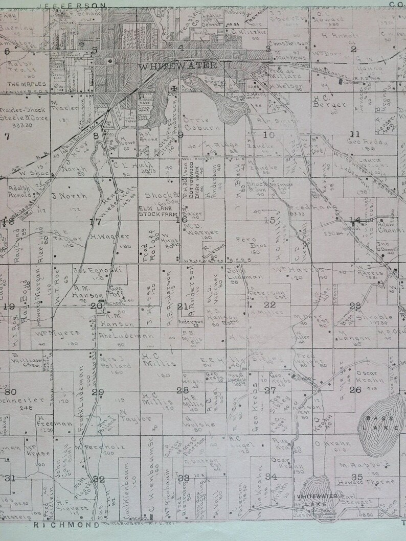 Vintage 1921 Atlas Plat Map ~ Whitewater Township Walworth County ...