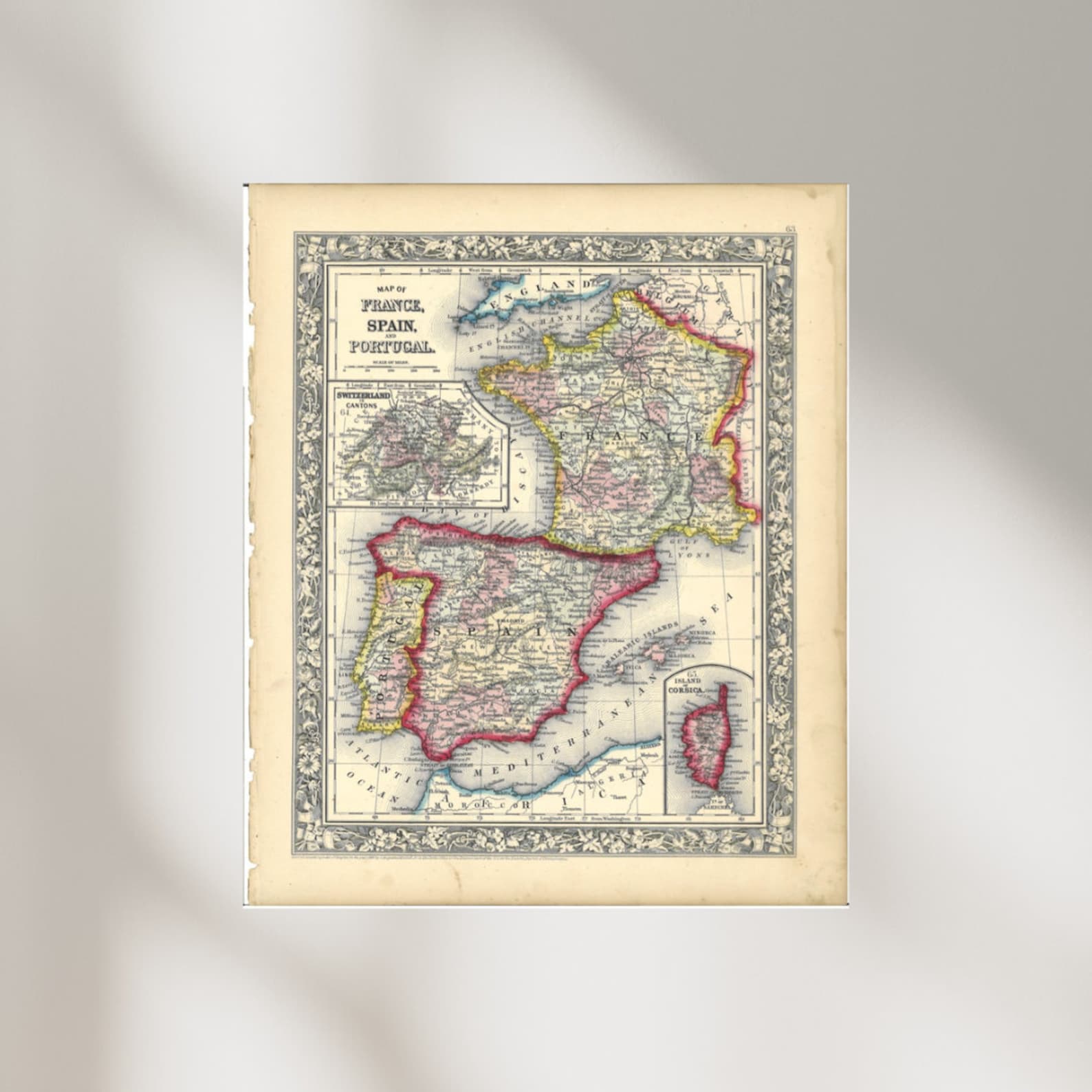 Antique 1860 Map of France, Portugal, and Spain Digital Download 12.58 ...