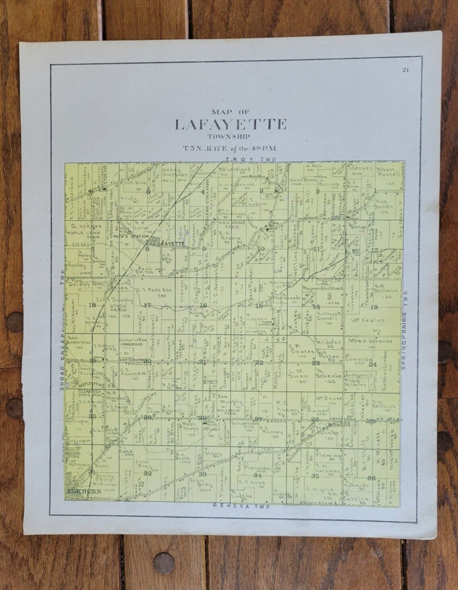 Vintage 1921 Atlas Plat Map ~ Lafayette Township Walworth County ...