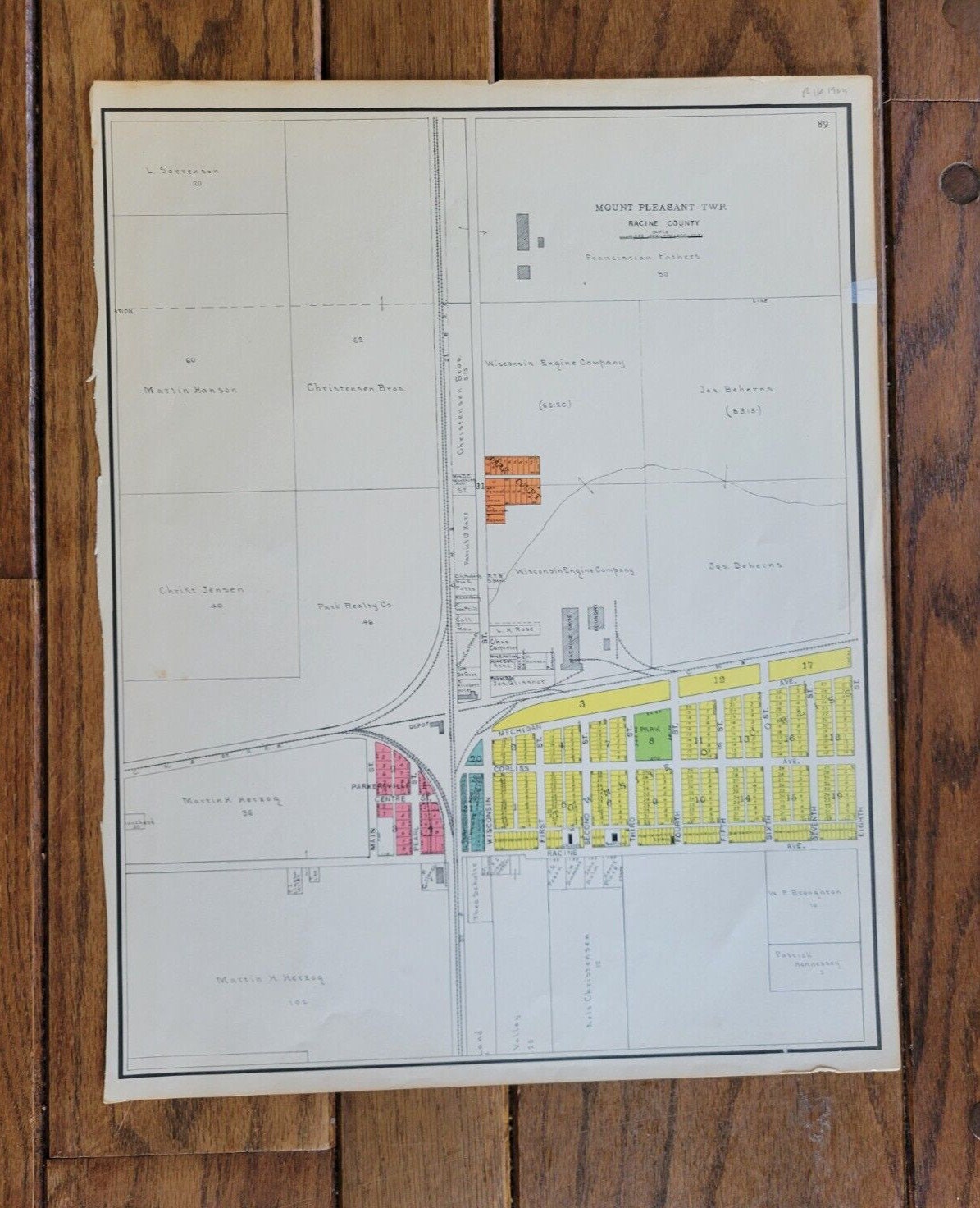 Vintage 1924 Atlas Plat Map ~ Mount Pleasant Township Racine County ...