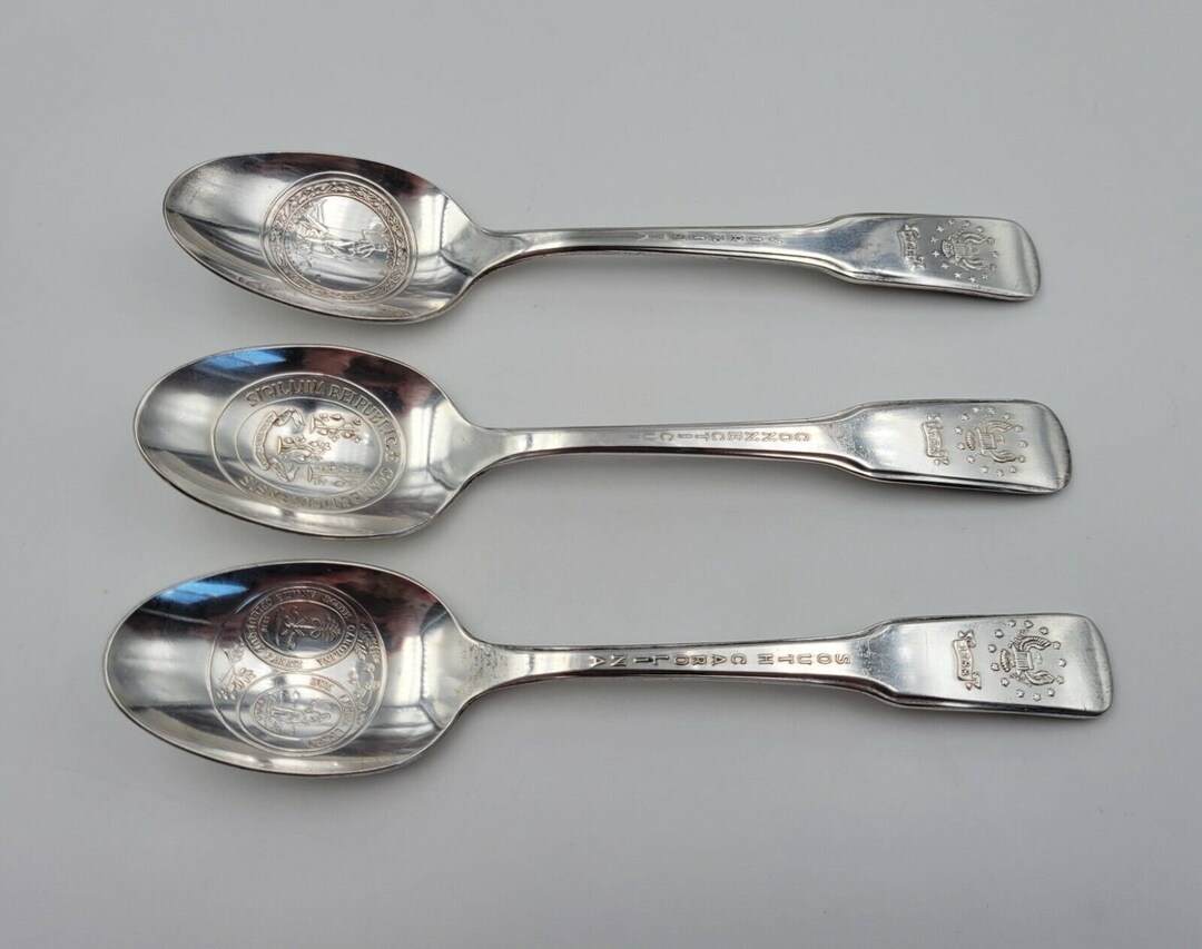 3 Silverplate Souvenir Bicentennial State Spoons by International VA CT ...