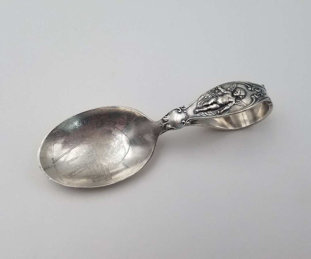 Cupid Sterling Silver Curved Handle Baby Spoon Little Bo-peep by Reed ...