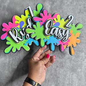 Paint Splatter Cake Topper, Painting Party Cake Topper, Neon Glow Party ...