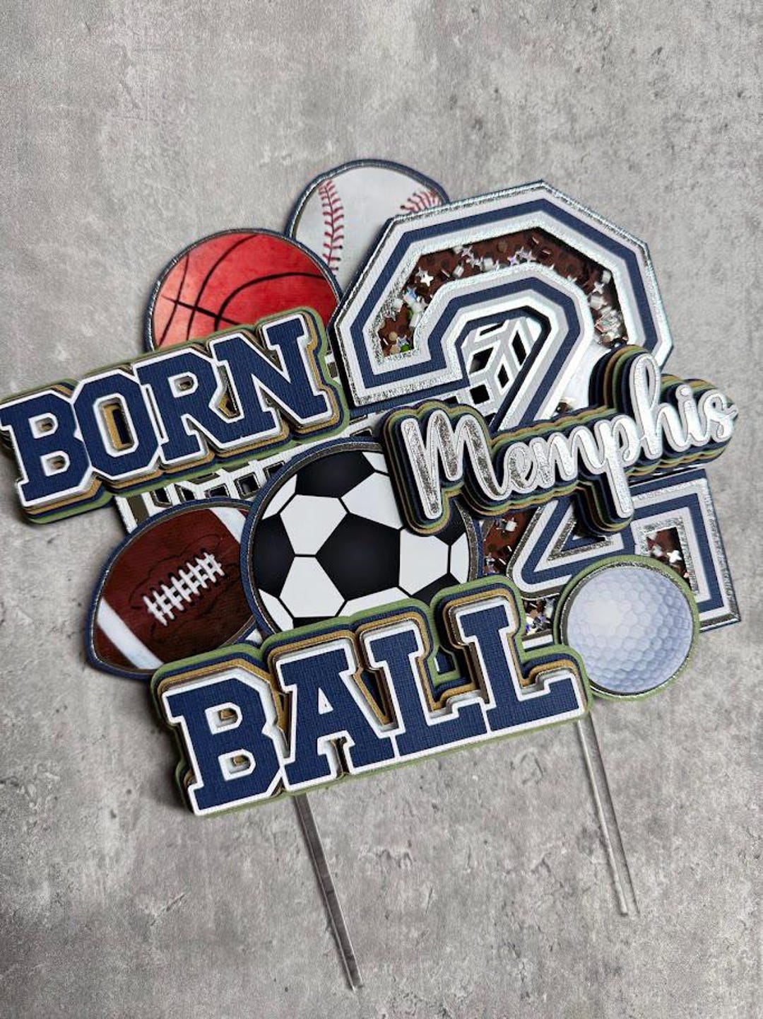 Born 2 Ball Cake Topper, Born Two Ball Birthday Cake Topper, Sports ...