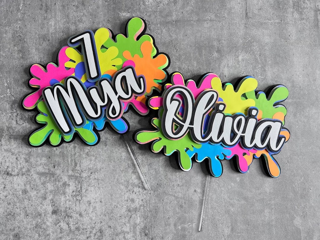 Paint Splatter Cake Topper, Painting Party Cake Topper, Neon Glow Party ...
