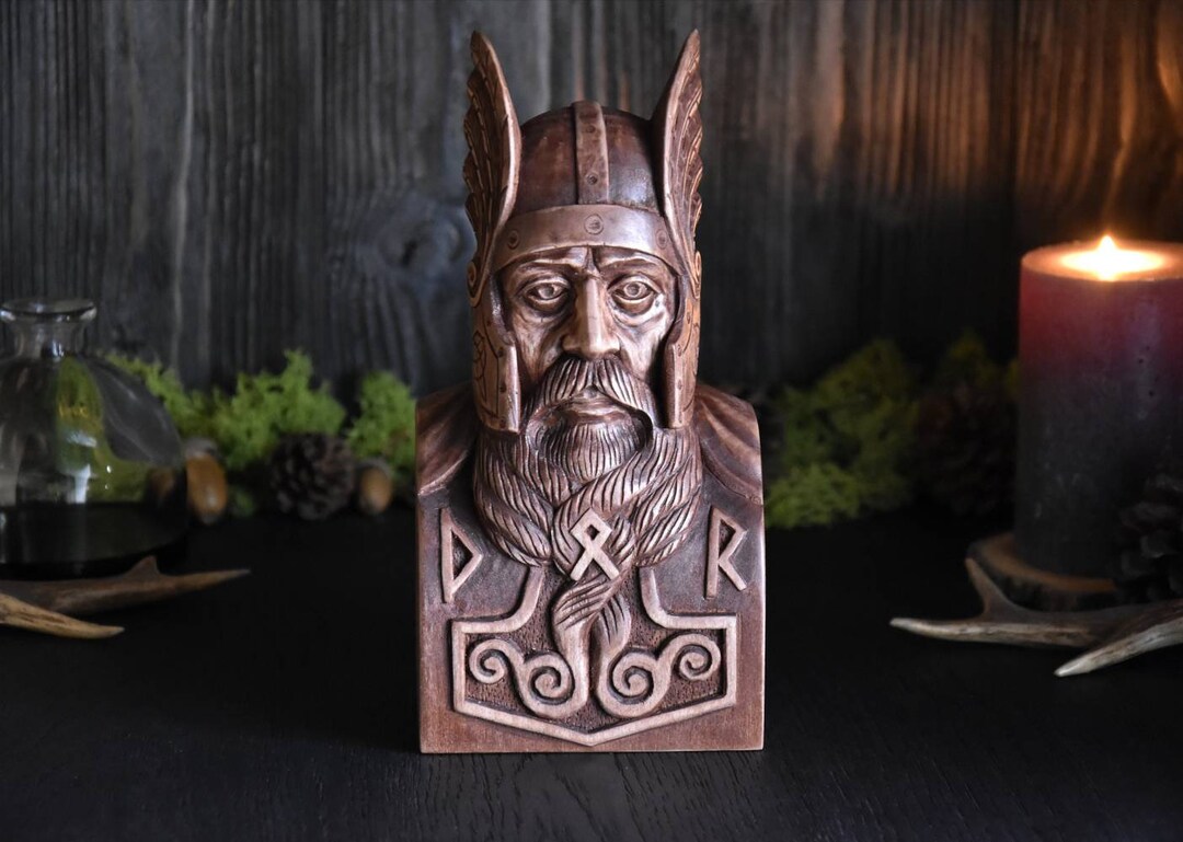 Wooden Statue of Nordic God Thor, Norse Mythology, Pagans Altar Decor ...