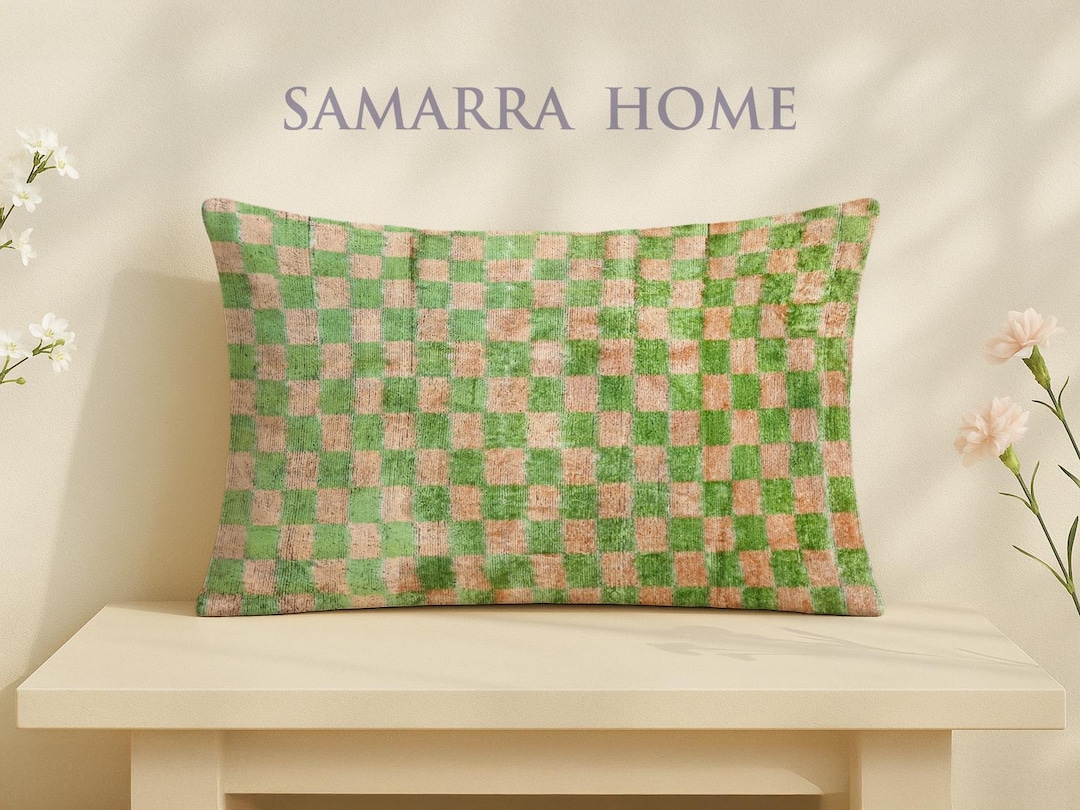Strasbourg – Bold Grid Pattern – Green Ochre Harmony – Ikat Velvet ...
