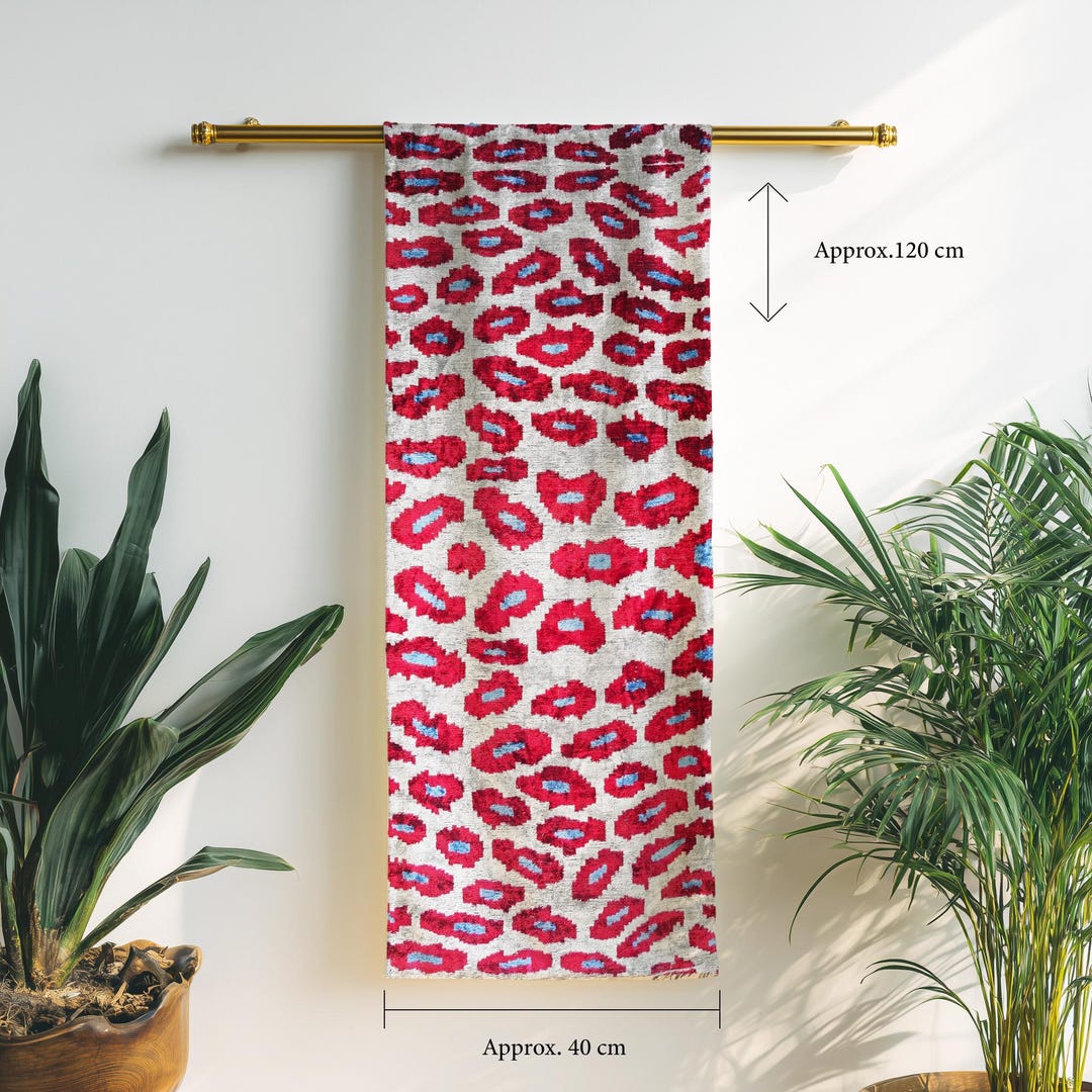 Handwoven Leopard Velvet Fabric: Red & Blue Cheetah Ikat Silk - Etsy