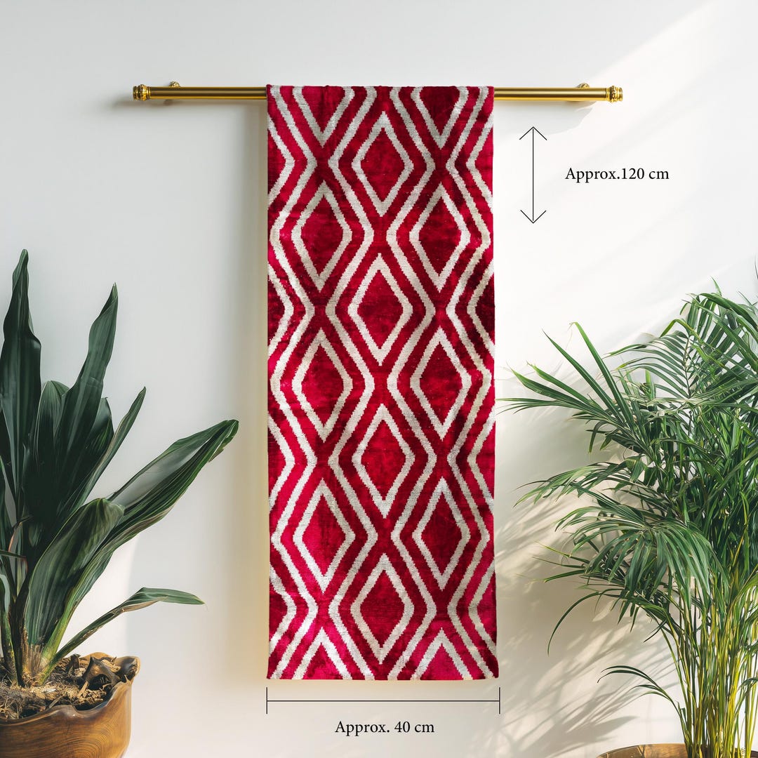 Red Velvet Diamond Pattern Fabric by the Yard – Handwoven Geometric ...