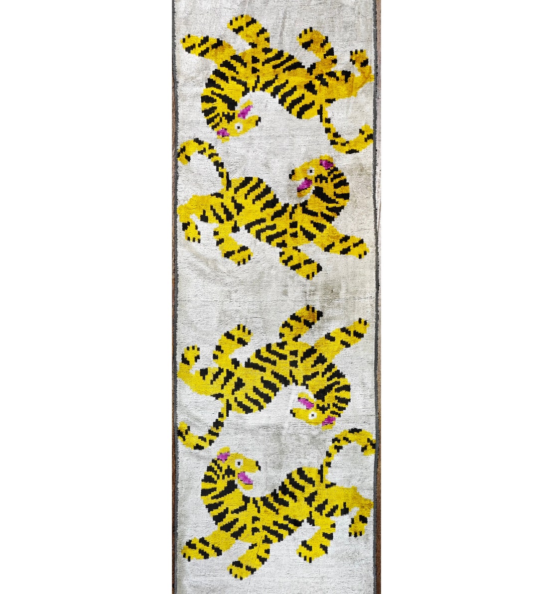 Two Tigers Velvet Fabric, Panther Silk Ikat Cloth, Handwoven Yellow ...