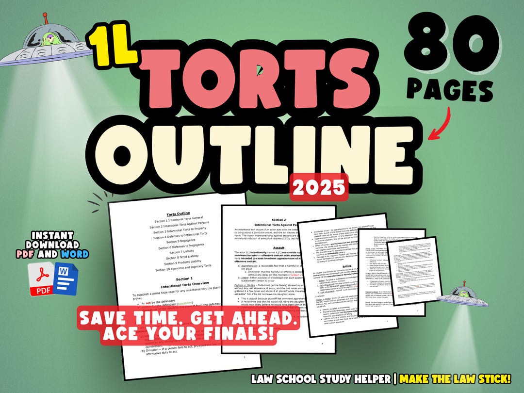 1L Torts Law Outline – 80 Pages | Word & PDF Download | Detailed Rules ...