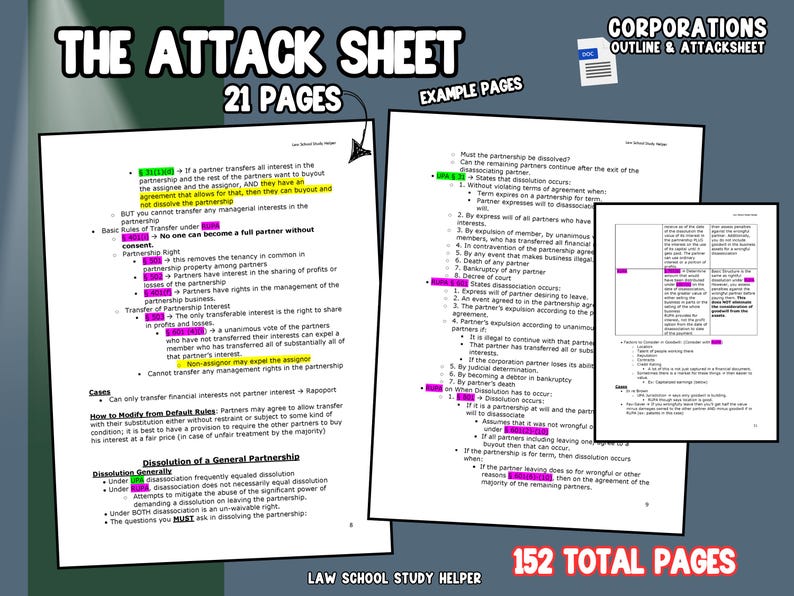 Corporations Law Outline & Attack Sheet: Law School Exam Prep (digital ...