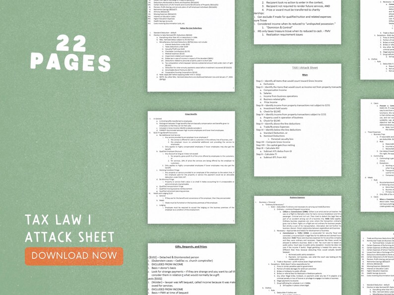 Tax I Outline & Attack Sheet Bundle | Law School Study Aid (Digital ...