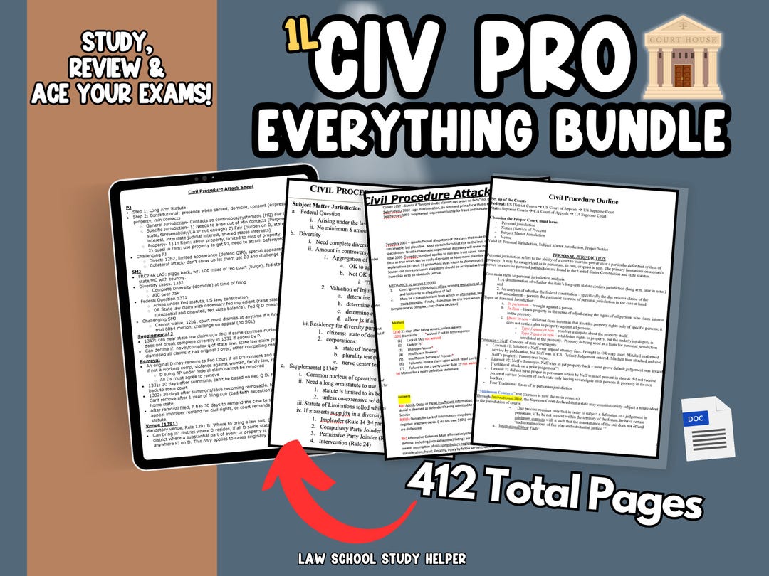 1L Civil Procedure COMPLETE Study Kit – 412 Pages | Outlines, Charts ...