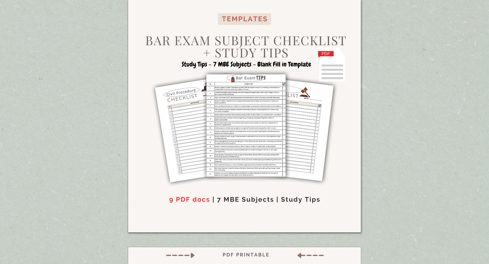 Bar Exam Checklist Template Study Help MBE Subjects and Comprehensive ...