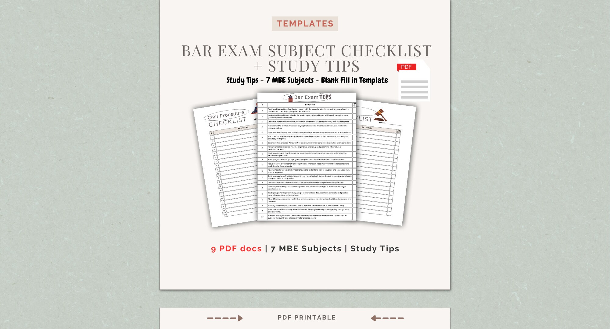 Bar Exam Checklist Template Study Help MBE Subjects and Comprehensive 20-point Bar Exam ...