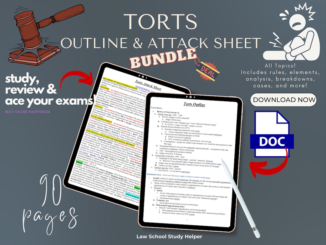 Torts Law 1L Study Guide BUNDLE Comprehensive 76-page OUTLINE & Exam ...