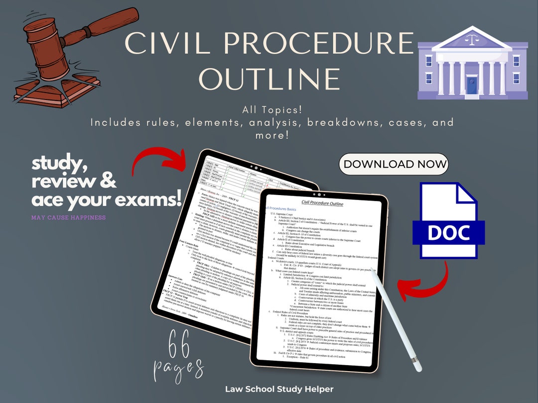 Complete Civil Procedure Outline Reference 1L Civ Pro Outline Exam ...