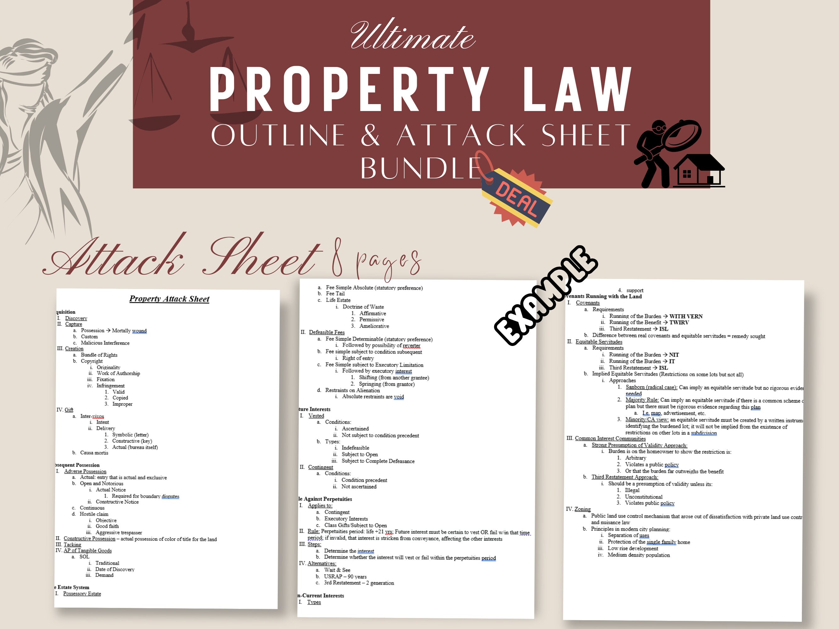 2023 1L Real Property Outline and Attack Sheet Study Bundle: Property ...