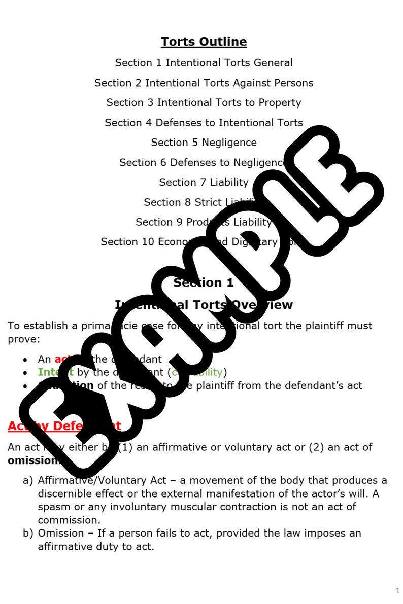 2023 Comprehensive 1L TORTS OUTLINE Study Guide: Master the Basics ...