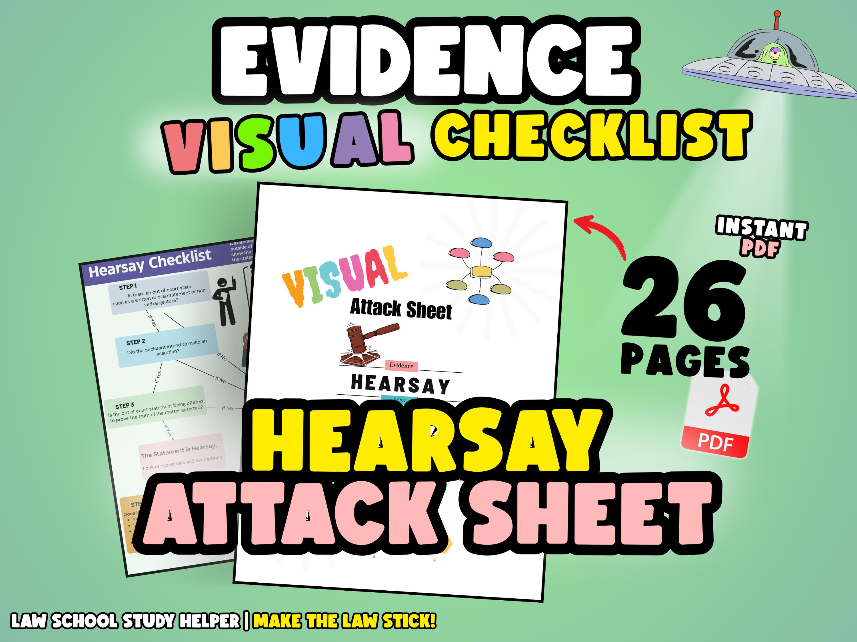 Hearsay VISUAL Attack Sheet – Law School EVIDENCE Aid | Checklist ...