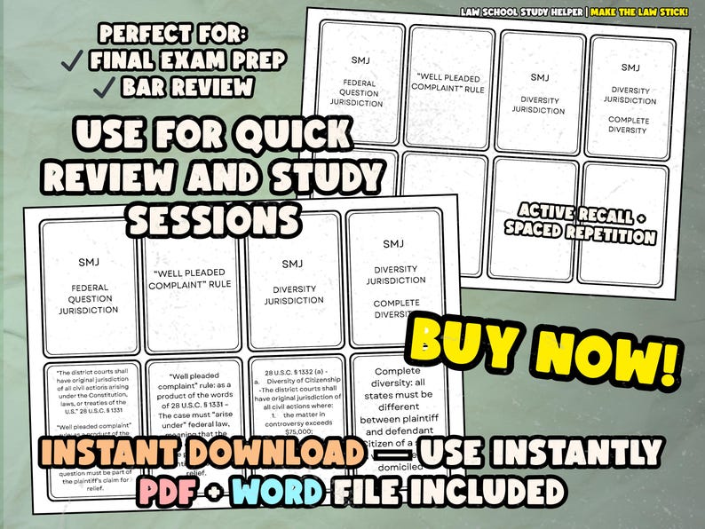 Civil Procedure Flashcards – Law School Study Aid (PDF & Word) - Etsy