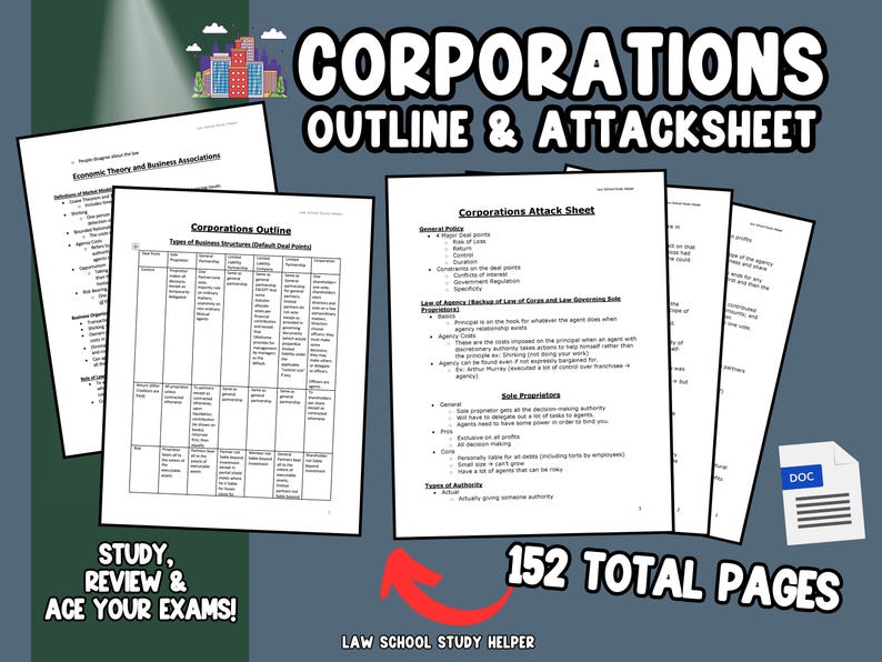 Corporations Law Outline & Attack Sheet: Law School Exam Prep (digital ...