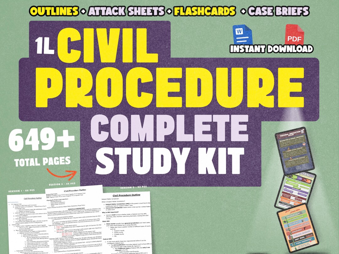 Civil Procedure Study Bundle – 1L Law Outlines, Attack Sheets (PDF ...