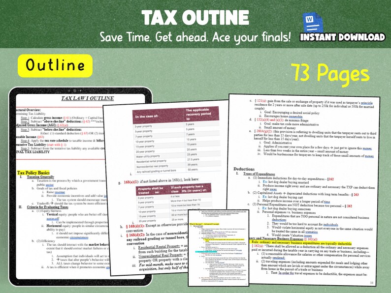 Tax I Outline & Attack Sheet Bundle | Law School Study Aid (Digital ...