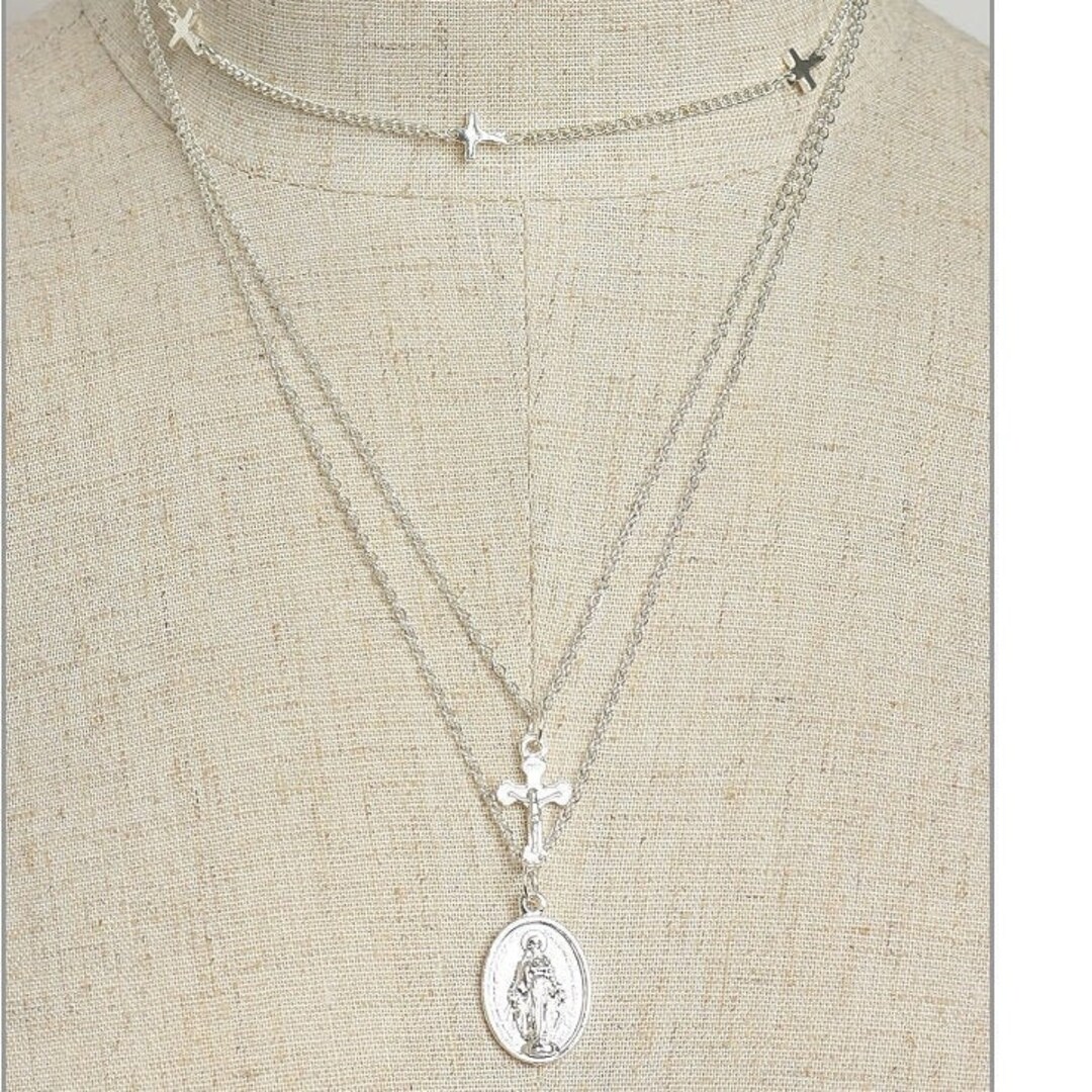 Three Layer Cross With Religious Saint Necklace - Etsy UK