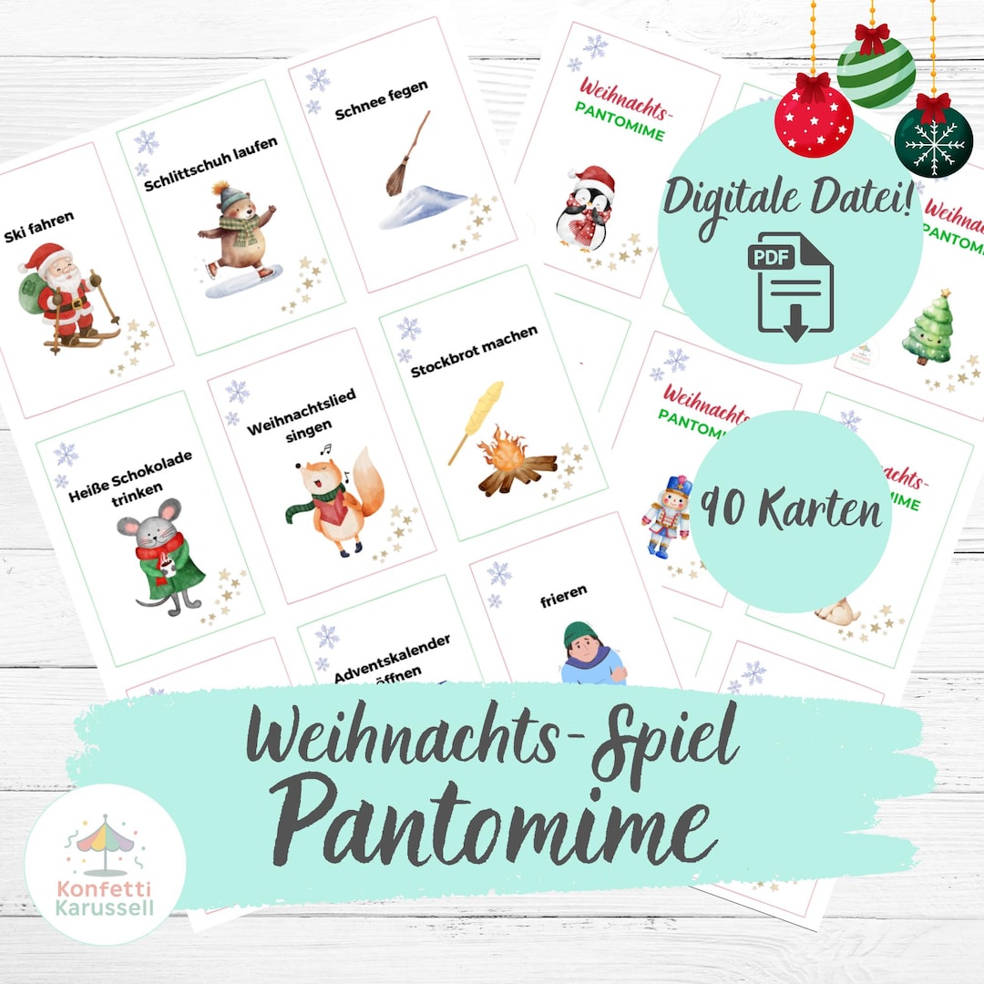 Christmas Pantomime Game for Children | 90 Action Cards With Pictures ...
