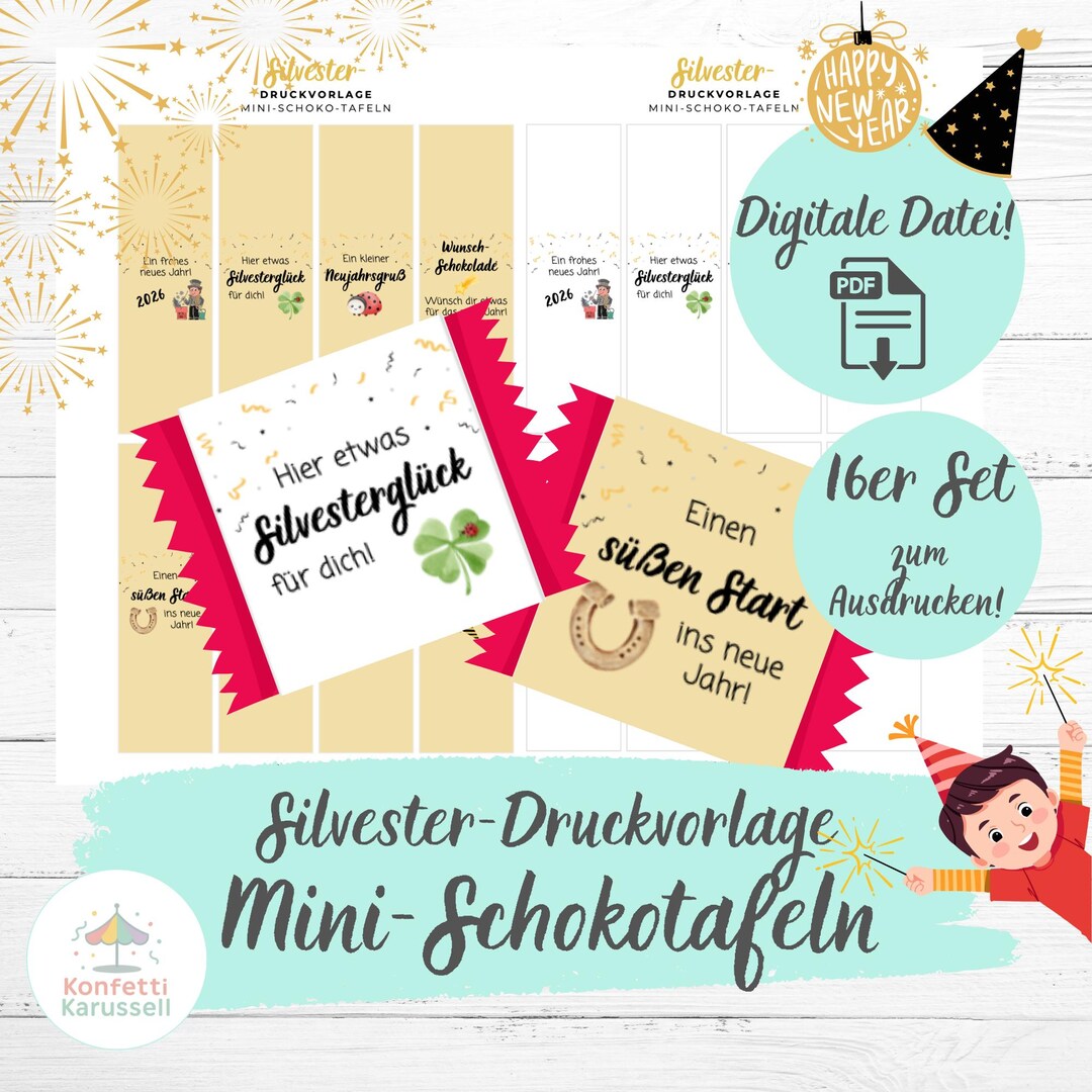 New Year's Eve Chocolate Printable Template | Mini Chocolate Bar ...